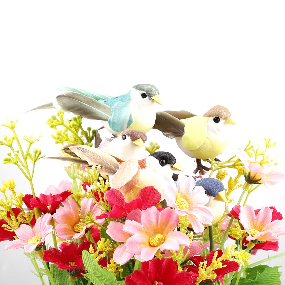 Takefuns 12 Pcs Artificial Foam Feather Bird, Mini Sparrow Birds Clip on Christmas Tree Ornaments, DIY Craft for Wedding Home Garden Party Decoration