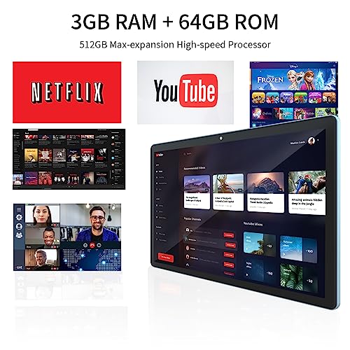 Android 13 Tablet 10inch Tablet PC, Large Storage 64GB ROM Tablets Dual Stereo Speakers 512GB Expand, Quad-core Processor 3GB RAM 6000mAh Big Battery 10.1'' IPS HD Screen Google Tableta Tab
