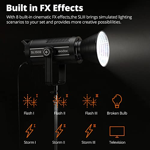 Godox SL150III SL150WIII 160W 5600K Daylight Balanced LED Video Light, with Strong Power Mode,Silent Mode, FX Effects for Newborn Photography,Portrait,Interview Lighting, Video Filming.