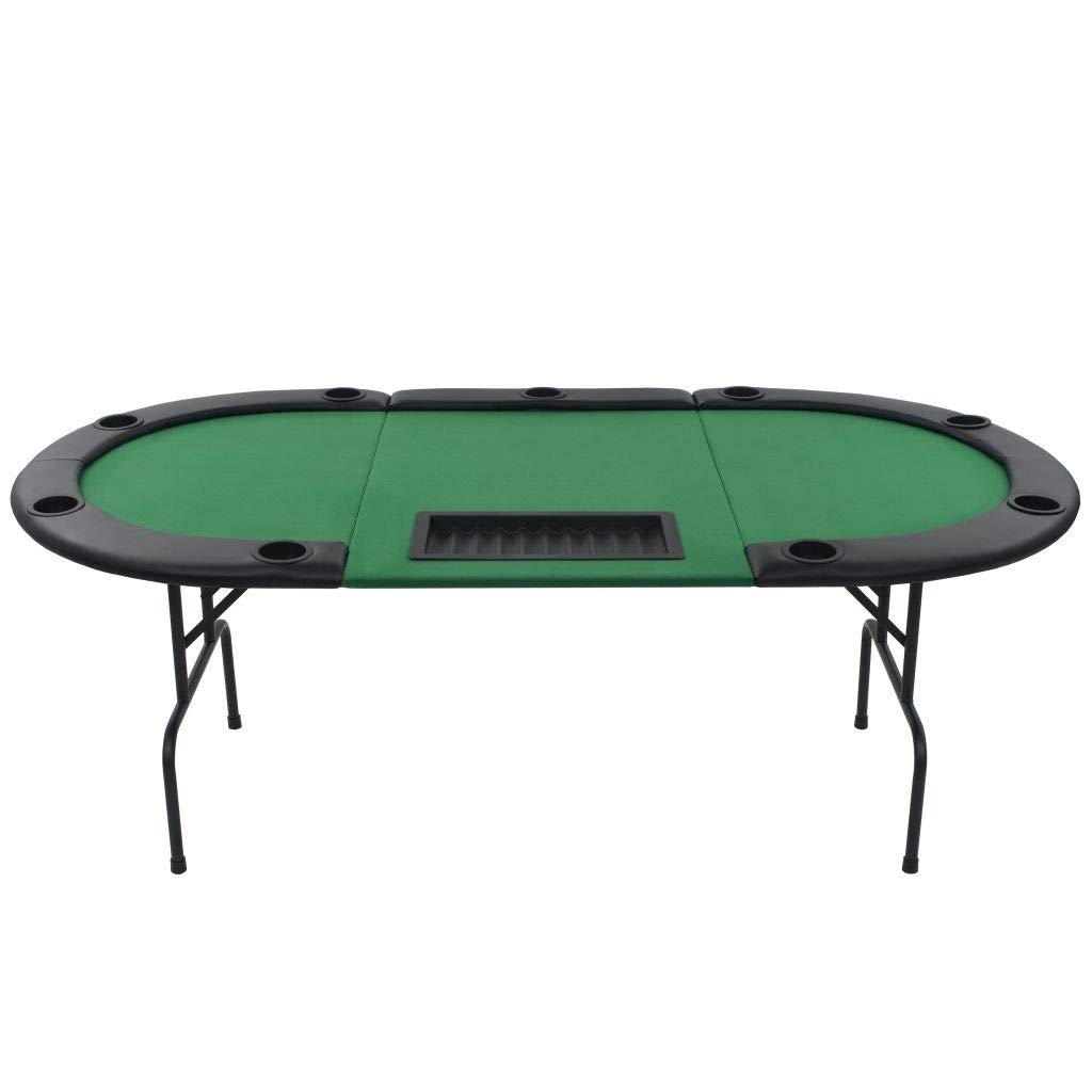 Festnight 9 Player Poker Play Table Folding Oval Casino Texas Holdem Card Game Table with 9 Cup Holders and 1 Large Dealer Tray Table Green 81.1 x 41.7 x 29.9 Inches (L x W x H)