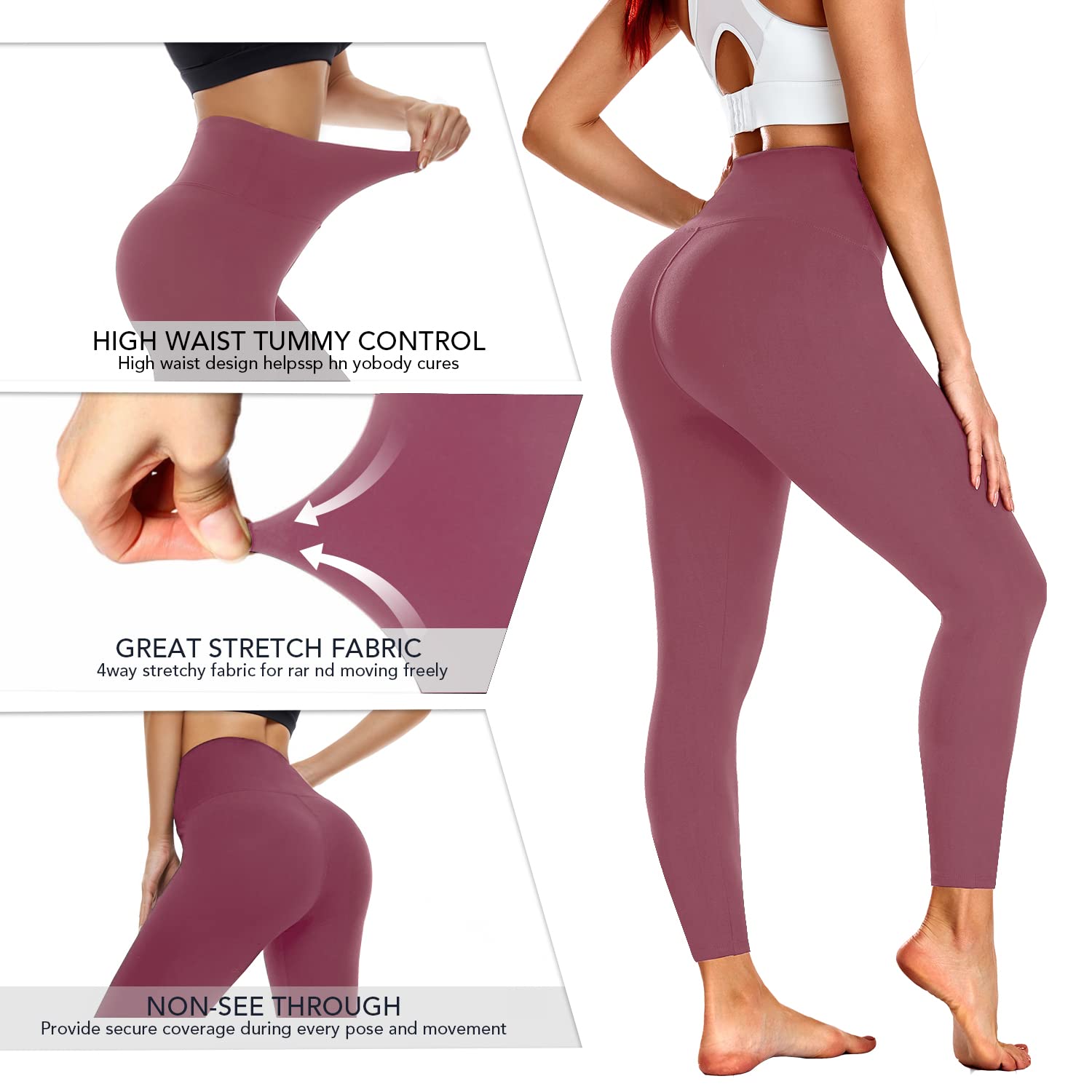 Aoliks Butt Lifting Leggings for Women, Grey High Waisted Tummy Control Gym Workout Running Yoga Pants