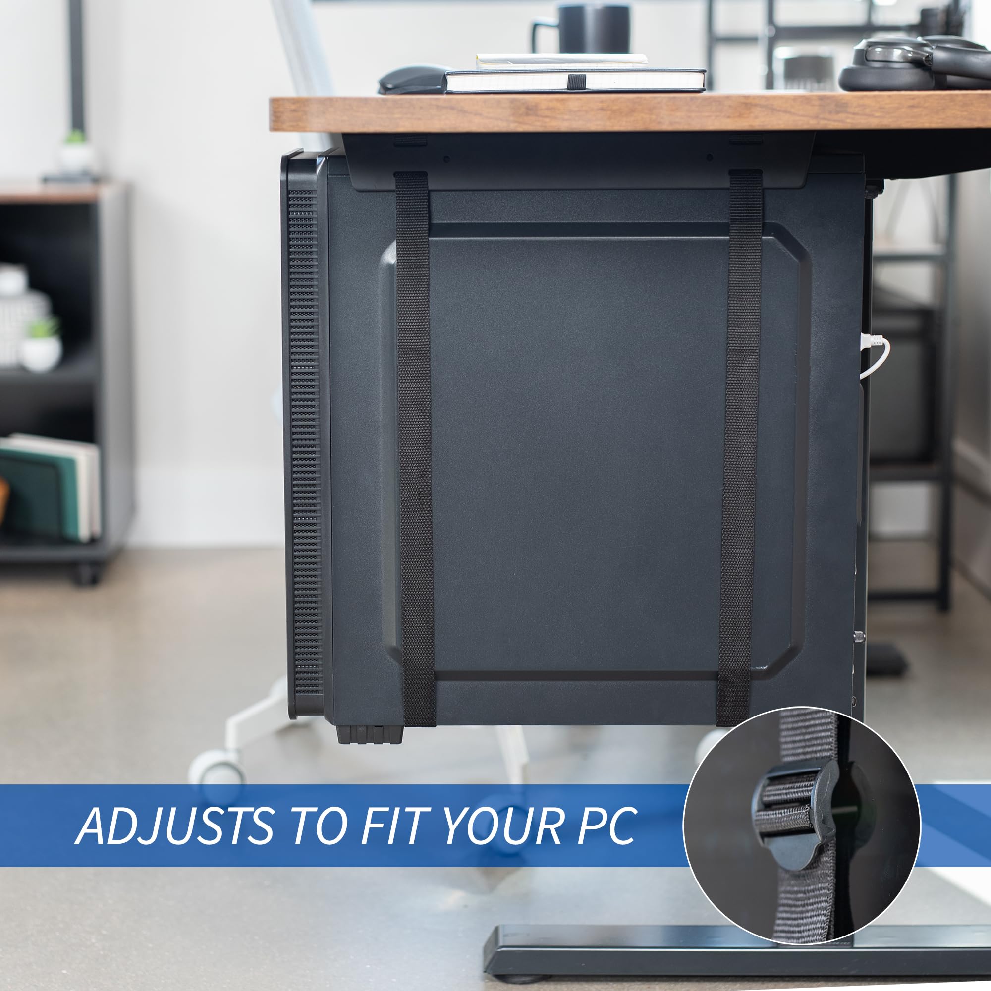 VIVO Under-Desk and Wall Mount PC Adjustable Strap and Steel Bracket Holder, Computer Case Carrier, Black, MOUNT-PC02S