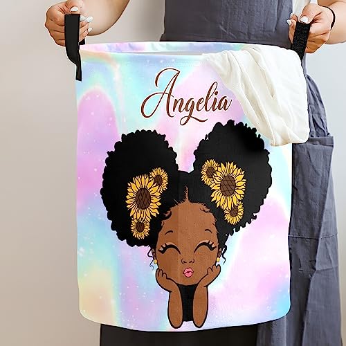 Personalized Collapsible Laundry Basket for Girls Kids Baby,Cute Pink Laundry Hamper with Handle,Custom Nursery Hamper with Name