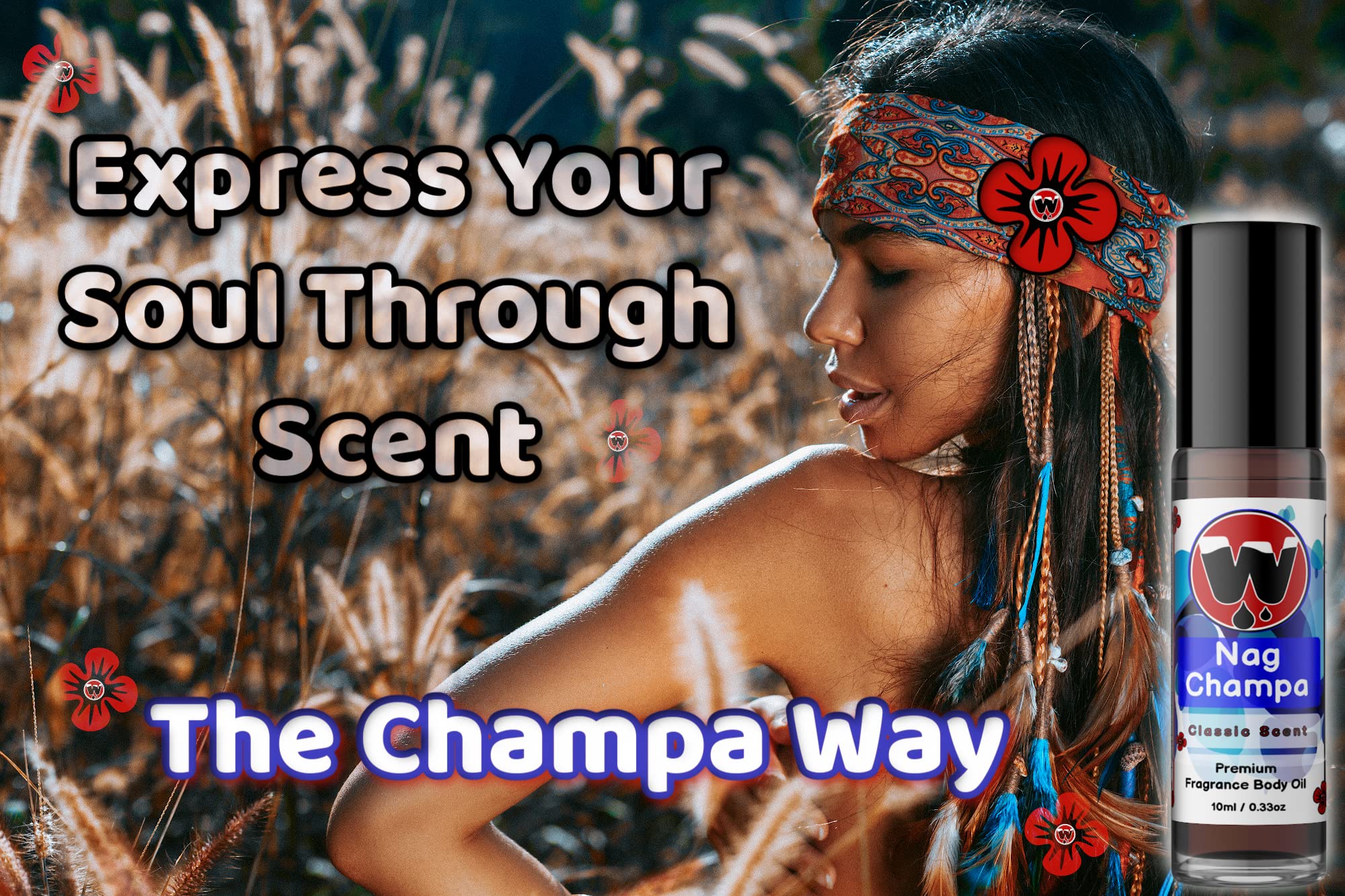 WagsMarket - Nag Champa Perfume Oil, from 0.33oz Roll On to 4oz Glass Bottle (0.33oz Roll On)