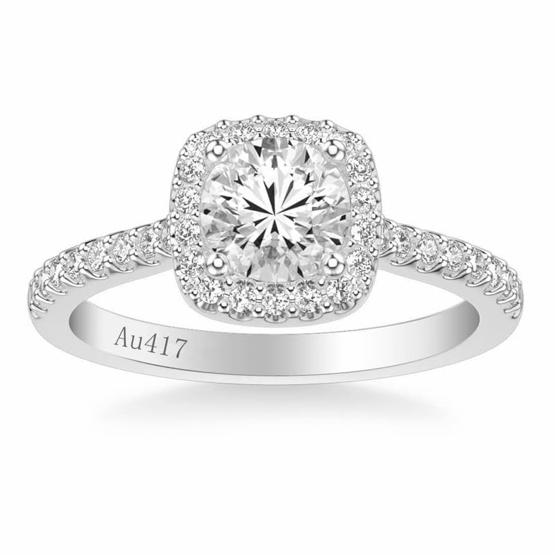 Aihpos 10K Solid Gold Halo Engagement Rings for Women White Gold 1-1/4 Carat (ctw) Moissanite Engagement Rings Wedding Anniversary Promise Rings for Her(Size 7)