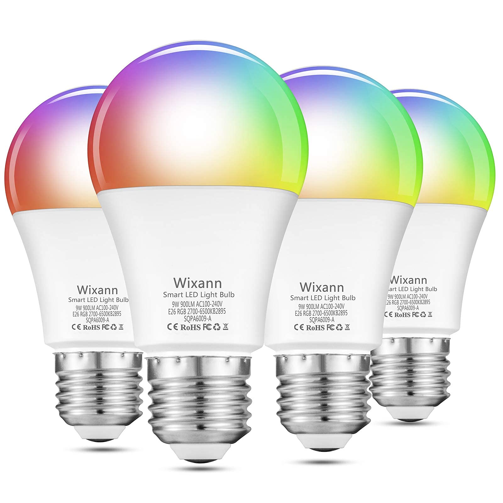 Alexa Smart WiFi Light Bulb, 9W RGBCW Color Changing Led Bulb Compatible with Alexa Echo Google Home and Siri, 2700K-6500K 900LM Dimmable A19 E26 80W Equivalent, No Hub Required - 4 Packā¦