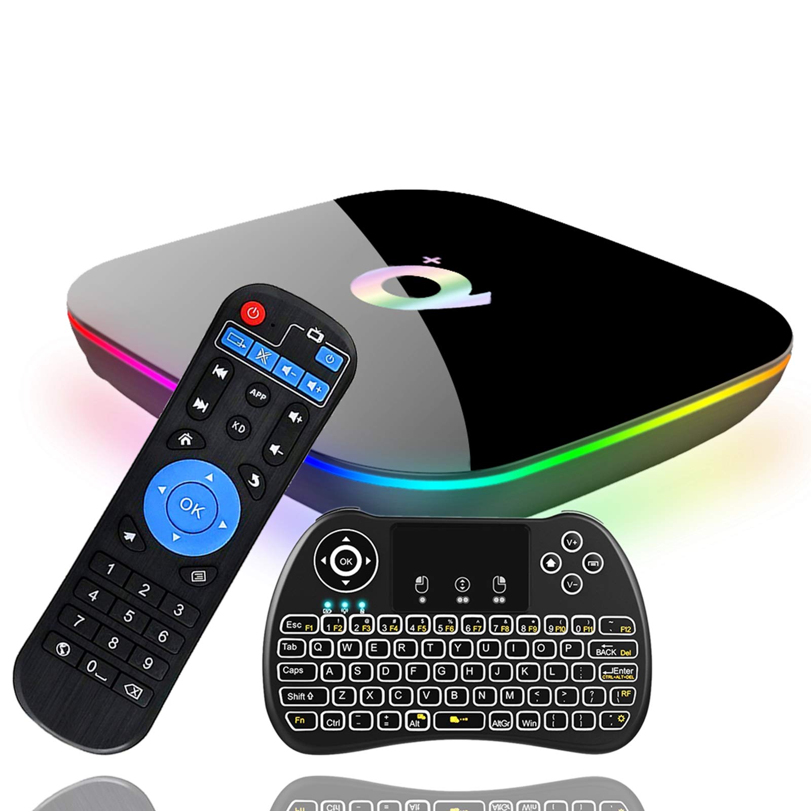 Android 9.0 TV Box, EVANPO Smart Box Android TV Player 4GB RAM 64GB ROM Quad Core Speed Support 3D/ 4K/ 6K Ultra HD/H.265/2.4GHz WiFi/USB 3.0/ HDR with Wireless Mini Keyboard