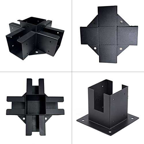 Wood Stand Kit with Steel Brackets 5-Way Right Angle Corner Bracket or 4x4(Inner Size 3.5"*3.5") Lumber with Screws Black Powder-Coated Steel Pergola/Gazebo Kit