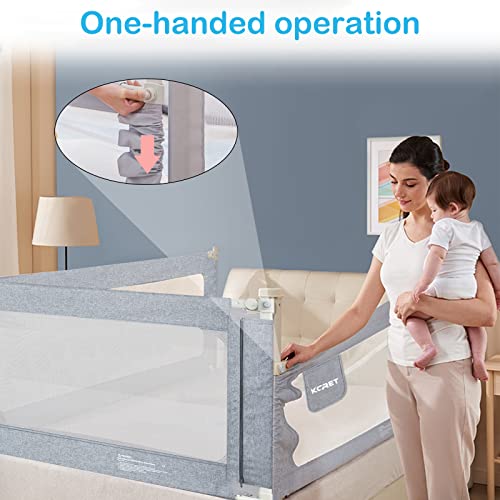 KCRET Bed Rail for Toddlers,Upgraded Infants Safety Bed Guardrail with Breathable Fabric for Twin, Double, Full-Size Queen & King Mattress (78.7“×30”, Gray)