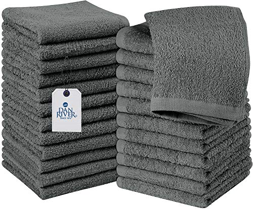 DAN RIVER 100% Cotton Washcloths 24 Pack Premium Quality Face and Body Cloth, Quick Dry and Highly Absorbent Essential Towels for Bathroom, Hand, Kitchen and Cleaning | 12x12 in | 400 GSM (Gray)