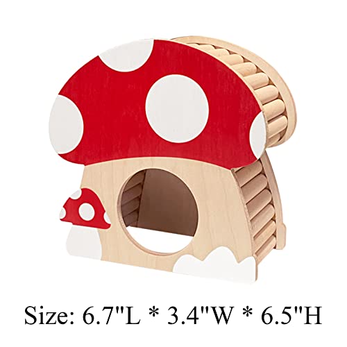 Hamster Mini House, Mushroom-Shaped Wood Hide Home for Dwarf Hamsters, Rat, Gerbils, Syrian, Mice, Small Animals Hideout Habitat Hut, Wooden Hamster Hideaway Toys, Indoor Cave Cage Accessories