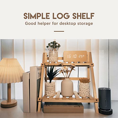 Wooden Double Layer Rack Desk Storage Organizer, Foldable 2-Tier Ladder Shelves, Durable Shelf Flower Pot Seasoning Racks, Sundries Shelf, Home Decor Ladder, 34 x 18 35 cm
