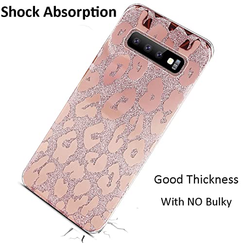 J.west Compatible with LG V60 ThinQ Case 5g, Luxury Saprkle Bling Glitter Leopard Print Design Soft Metallic Slim Protective Phone Cases for Women Girls Clear TPU Bumper Silicone Cover Case Rose Gold