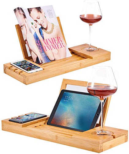 Utoplike Bamboo Bathtub Caddy Tray Bath Tray for Tub, Adjustable Bathroom Bathtub Organizer with Book Tablet Wine Glass Cup Towel Holder,Distinctive Gift for Christmas