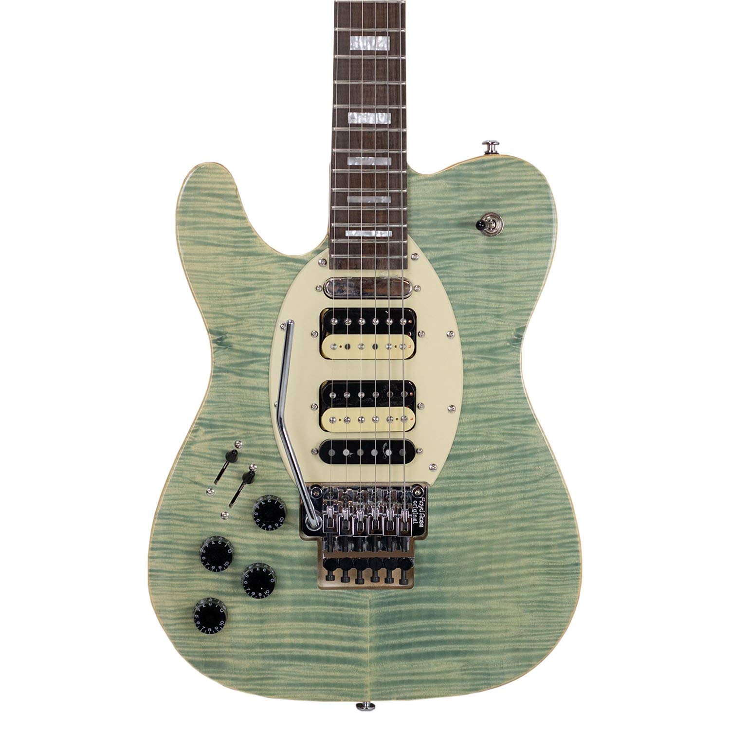 GoDpsMusic 6 String Solid-Body Electric Guitar, Left-Handed Grass-Stained Blue Jean (ST-ET-LH-HYBRID-FL-FMBLJ-KIT)