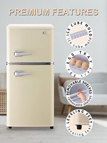 KRIB BLING 3.5 Cu.ft Compact Refrigerator, Mini Fridge with Freezer, Retro Design Small Drink Chiller with 2 Door Adjustable Mechanical Thermostat for Home, Office, Dorm or RV, White
