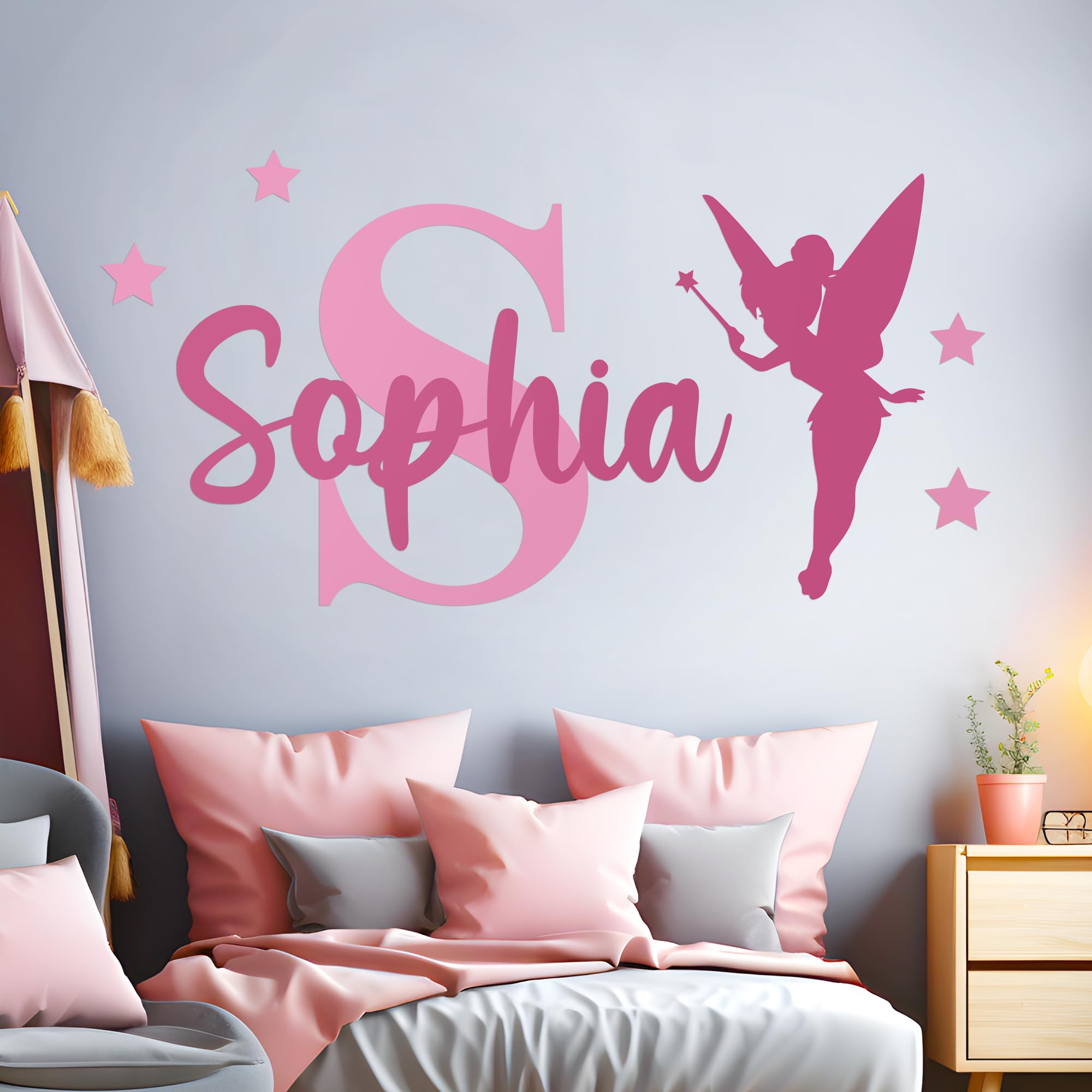 Personalized Name & Initial Tinkerbell Vinyl Wall Decals I Baby Girl Bedroom Decor I Fairy Decorations I Baby Girl Nursery Decor I Fairy Birthday Decorations I Multiple Size & Color Options