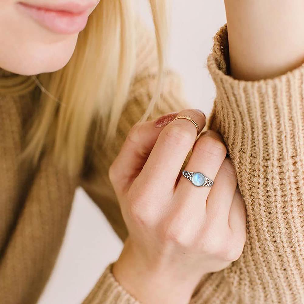 Angol Genuine Moonstone Ring Sterling Silver Moonstone Flower Ring Adjustable Minimalist Stacking Statement Band Ring for Women (8)