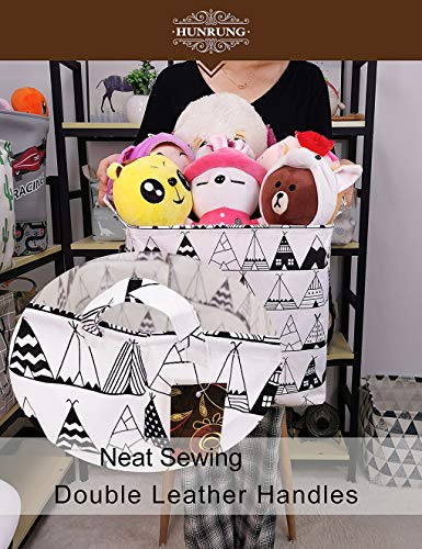 HUNRUNG Square Storage Bins Nursery Hamper Canvas Laundry Basket Foldable with Waterproof Nursery Boxes for Shelves/Gift Baskets/Toy Organizer/Children Room Decor(Square-Tent)