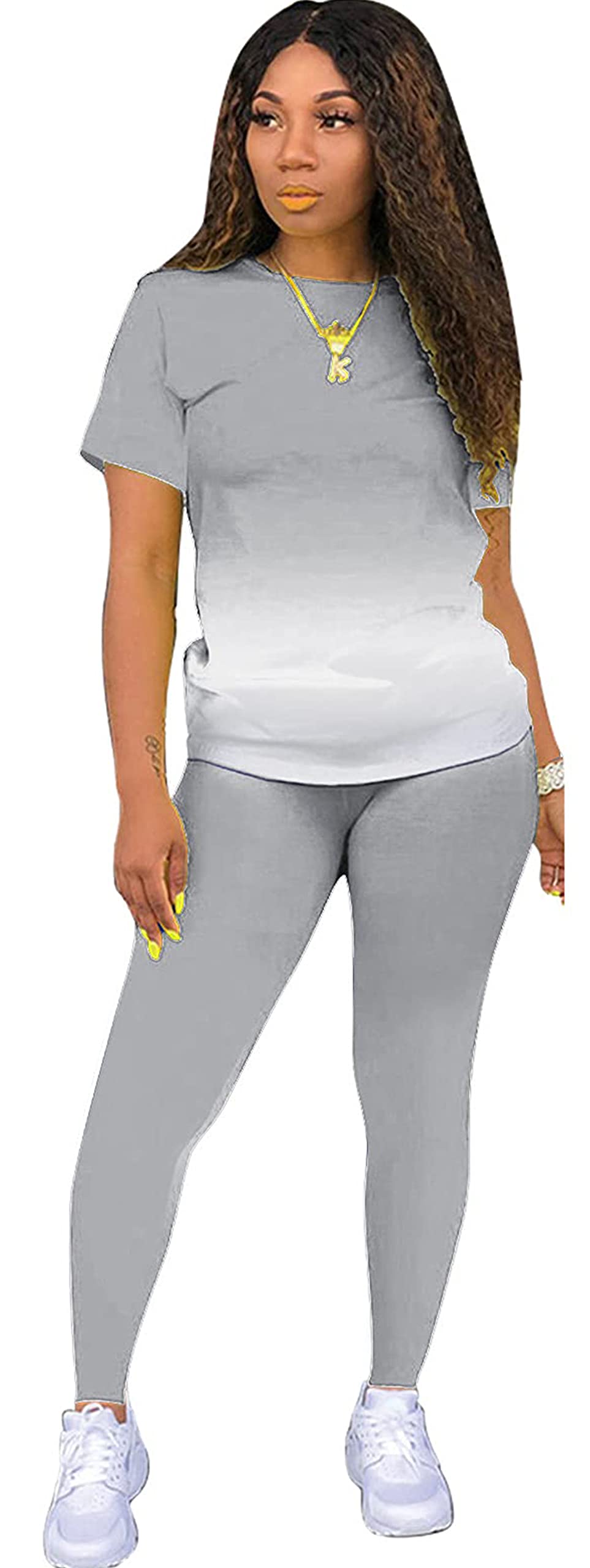 AOMONI Two Piece Outfits for Women Summer Bodycon Biker Pants Sets Casual Short Sleeve Top Tracksuit Plus Size Outfits Grey 3X-Large