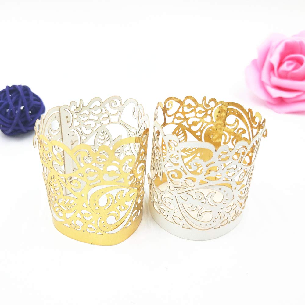 Candle Wraps, 50 PCS Flameless Tea Light Decorative Wraps Candles Holders for Festival Birthday Wedding Party (Gold)