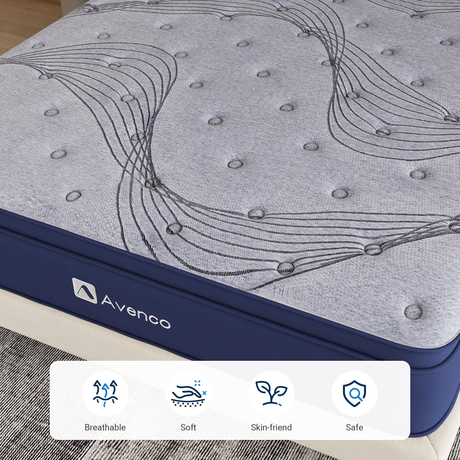 Avenco Queen Mattress, 10 Inch Mattress Queen Hybrid, Medium Firm Queen Mattress in a Box for Pressure Relief and Sound Sleep, Wrapped Coils and CertiPUR-US Foam, Soft Breathable Fabric
