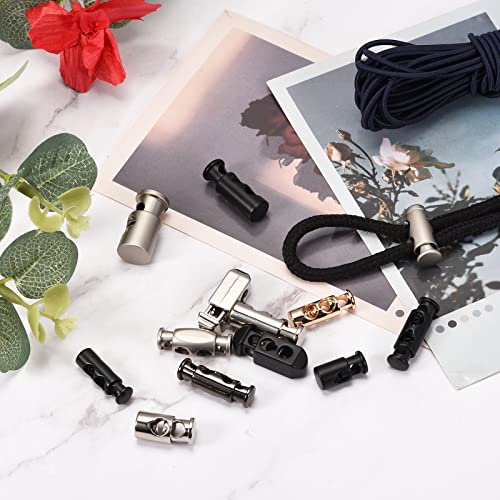 uxcell 24pcs Metal Cord Locks, 6mm Single Hole Spring Stopper Fastener Slider Toggles End for Drawstrings Bags Backpacks Clothing Lanyard, Black