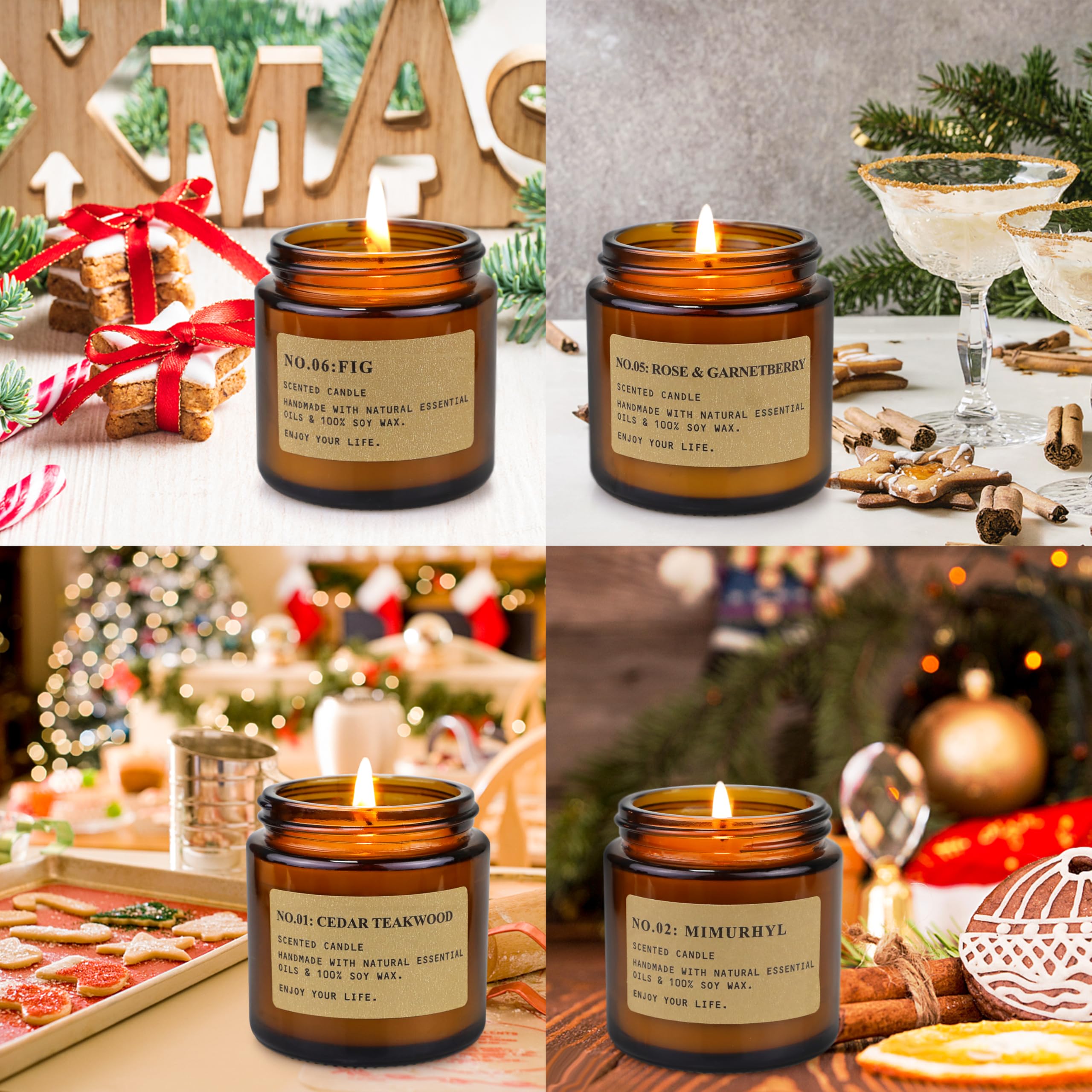 Candles for Home Scented,6Pack Soy Wax Candle Sets,Aromatherapy Candle Gift Set for Women,150 Hours Long Burn Time, Amber Jar Candle Candles Gift for Birthday