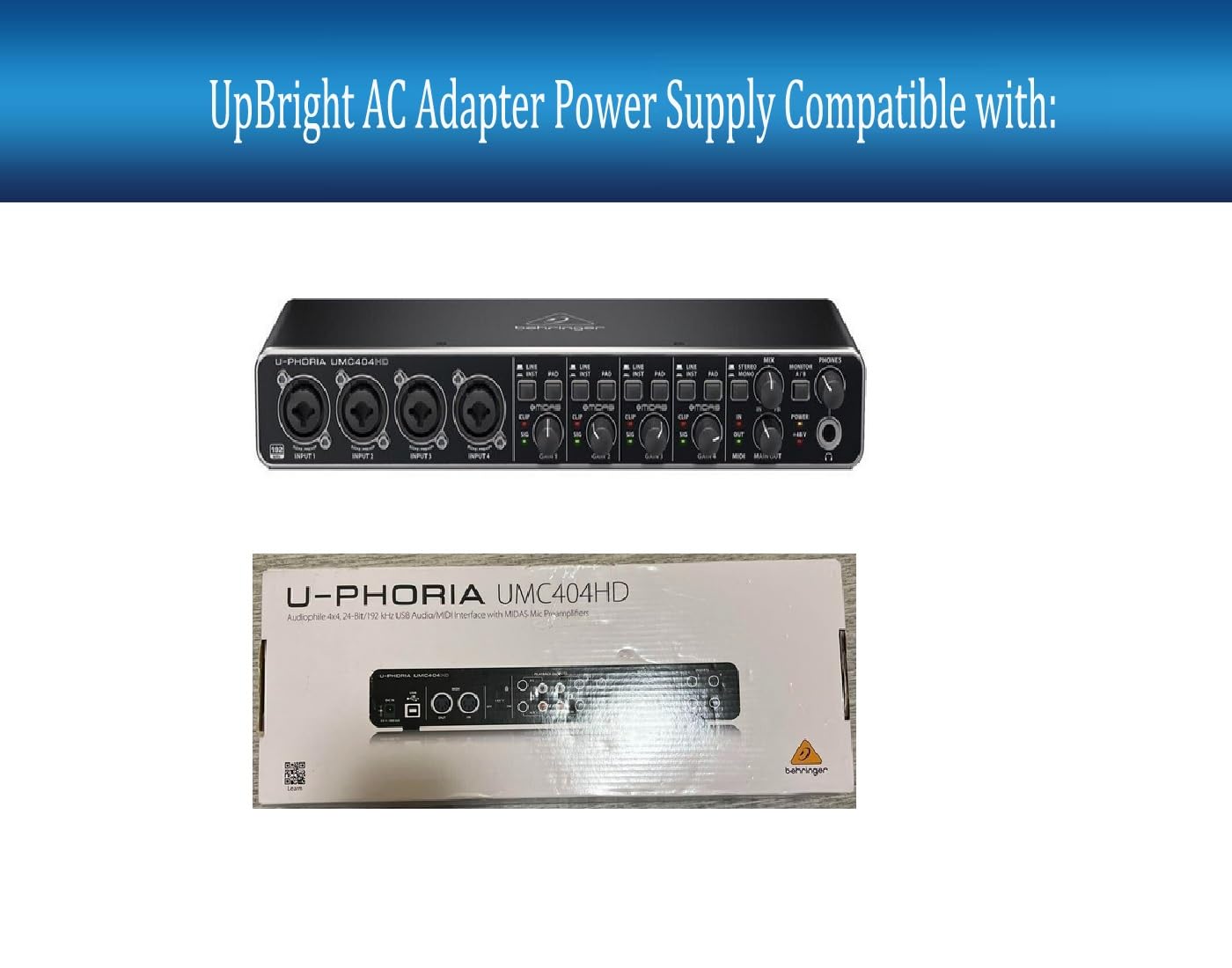 UpBright 5V AC/DC Adapter Compatible with Behringer U-Phoria UMC404HD UMC404 HD UMC 404 HD UPhoria 4 x 4 USB Audio MIDI Interface Audiophile 4x4 MIDAS Mic Preamplifier 5VDC 1000mA Power Supply Charger