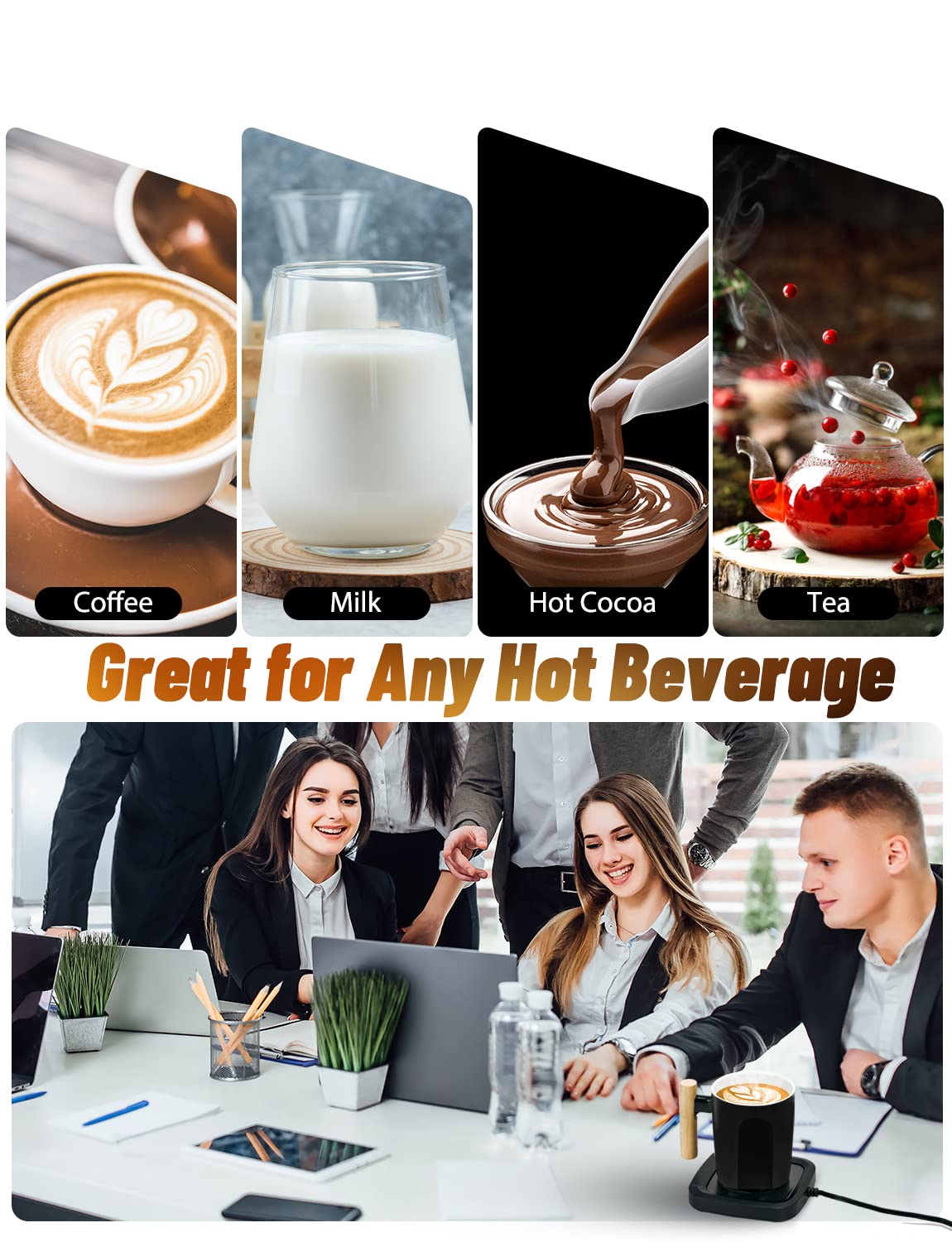 HOWAY Coffee Warmer & Mug Set, Coffee Mug Warmer for Desk Auto Shut Off Warmer Plate with Flat Bottom Ceramic Cup Warm Water, Tea, Cocoa and Milk (Mug Included)