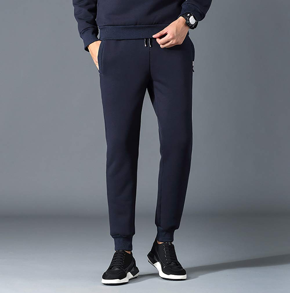 Aprsfn Men's Winter Warm Sherpa Lined Active Sweatpants Jogger Pants (Dark Blue, X-Large)