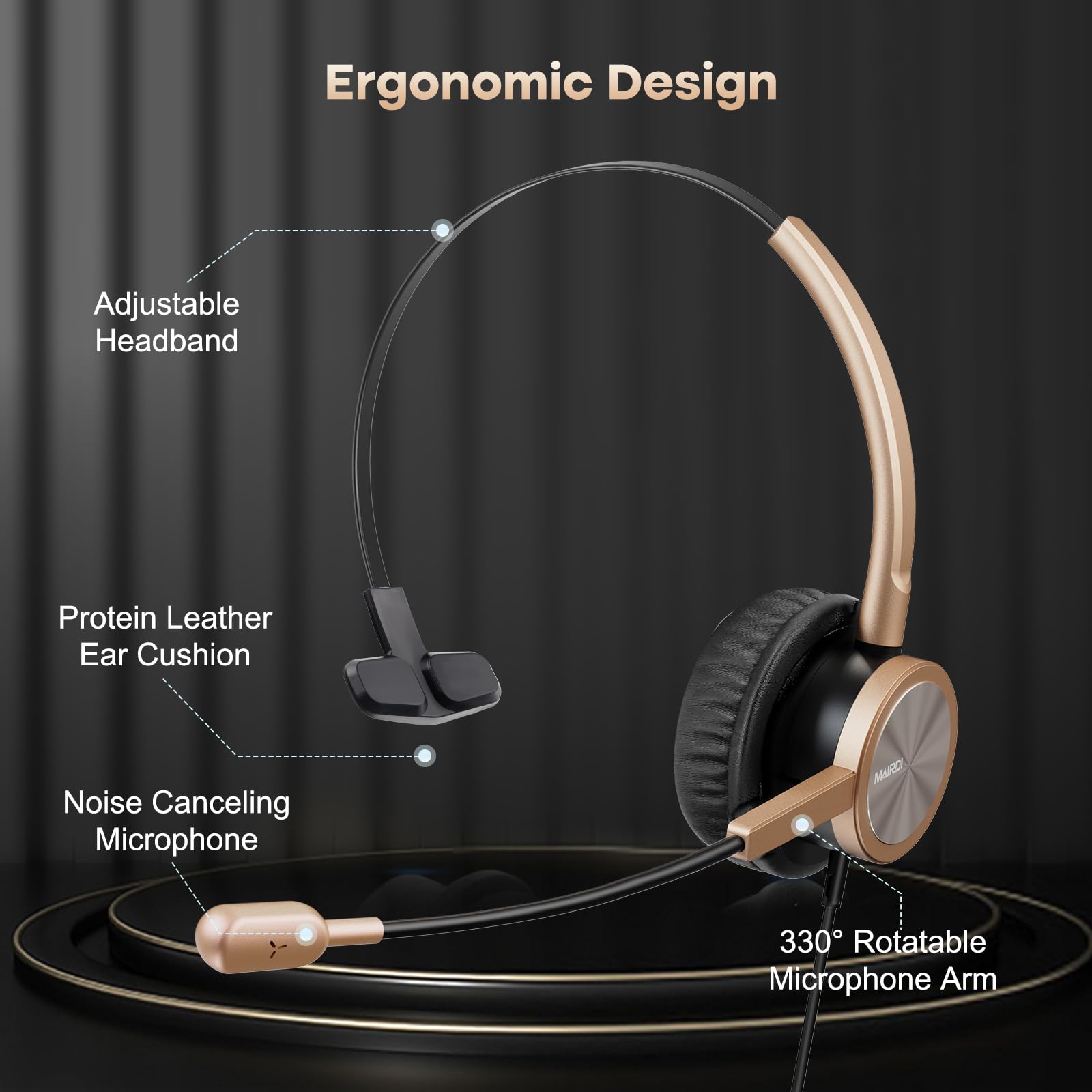 MAIRDI Phone Headset with RJ9 & 3.5mm Jacks for Call Center Office Deskphone Cell Phone PC Laptop, Landline Telephone Headset with Microphone Noise Canceling for Polycom Avaya Nortel
