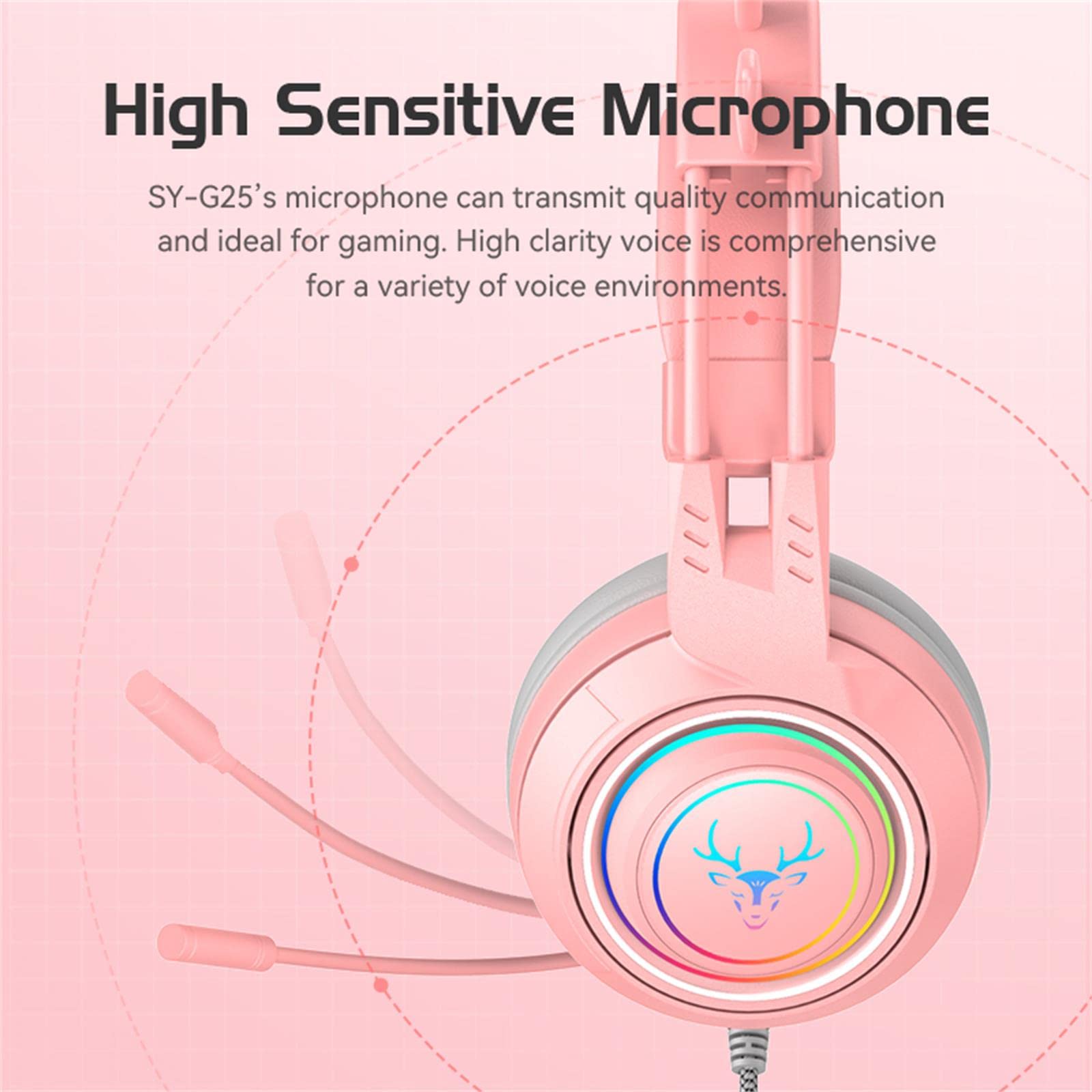 Atrasee RGB Gaming Headset Wired for PS4 PC PS5 Xbox One, Stereo Surround Sound Headphones with Noise Cancelling Microphone, Dynamic RGB Backlight, 50MM Drivers, Soft Earmuffs, 3.5mm Aux, Red