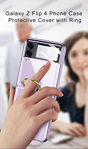FYTON Galaxy Z Flip 4 Case with Ring, Ultra-Thin Electroplated Frame Z Flip 4 Case with Ring Holder, Anti-Scratch Shockproof Protective Cover with for Samsung Galaxy Z Flip 4 5G (2022), Lavender