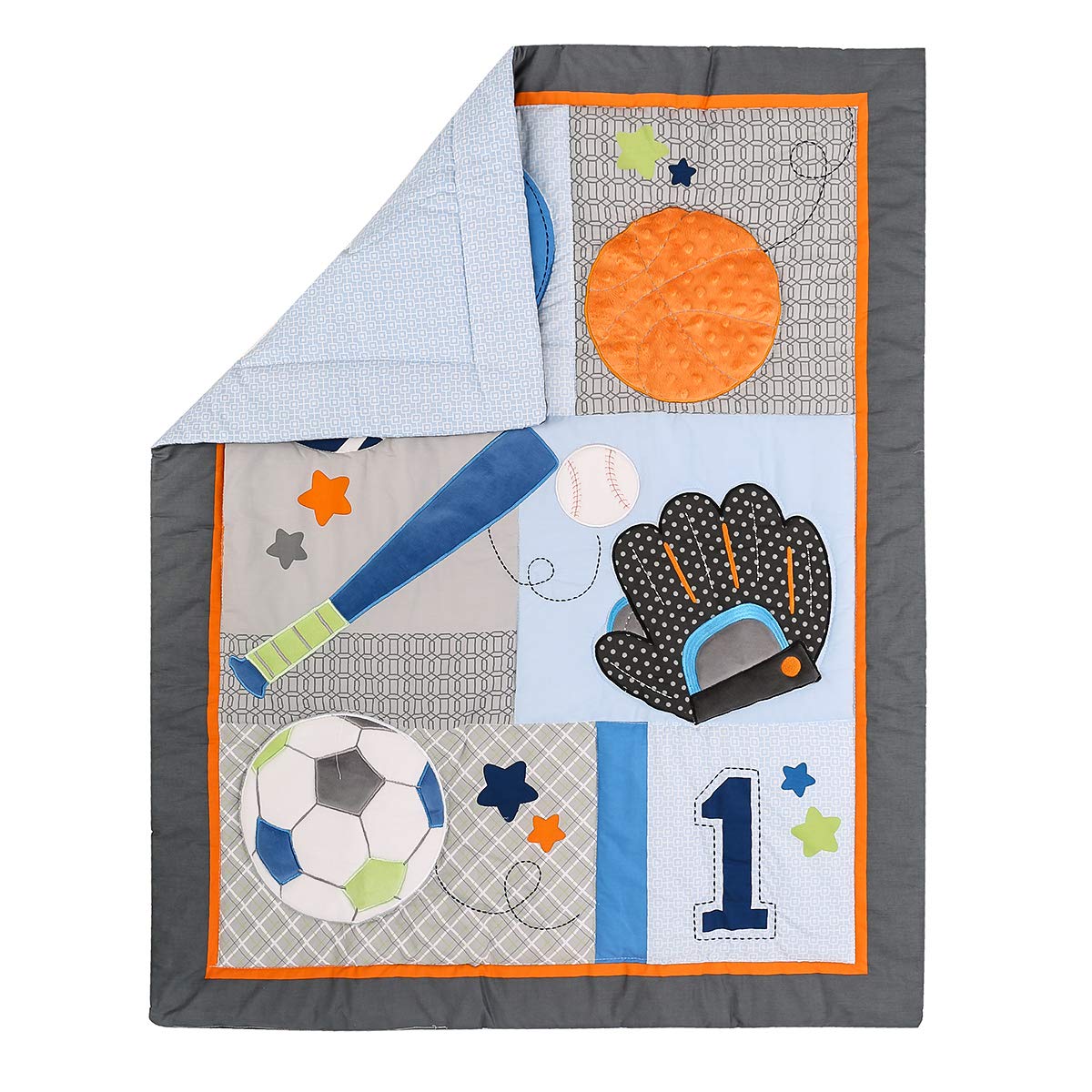 Nursery Crib Quilted Comforter 1 PC Baby Girl Baby Boy Crib Quilt/Comforter Baby Gift Idea (Blue Sports)