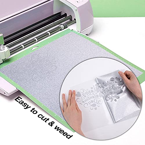 HTVRONT Silver Glitter HTV Vinyl Roll-12 x 15FT Silver Glitter Heat Transfer Vinyl for Shirts, Glitter Iron on Vinyl for All Cutter Machine,Easy to Cut for Heat Vinyl Design