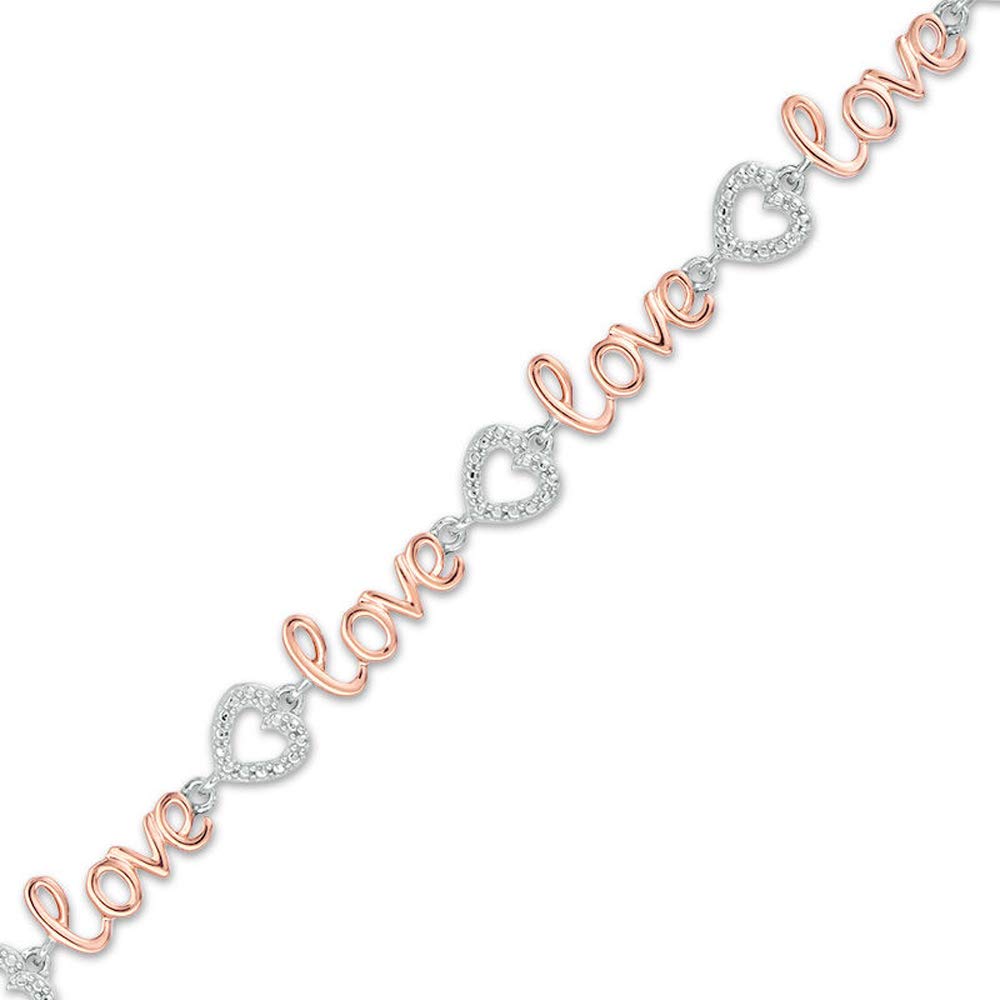 Ani's Round 0.50CT D/VVS1 Diamond Accent "love" Heart Bracelet In 925 Sterling Silver and 14K Rose Gold Plated_9