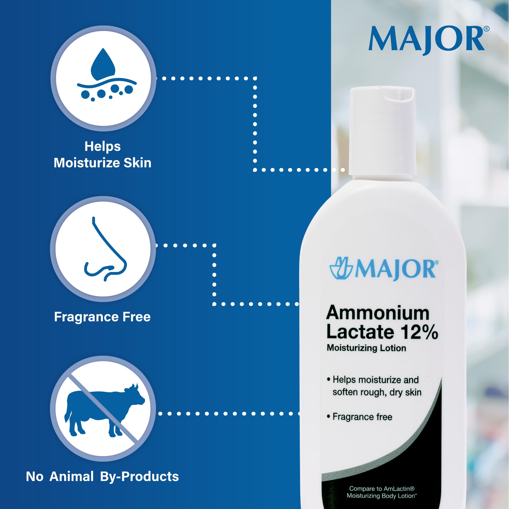 Major Ammonium Lactate 12% Moisturizing Lotion - Lactic Acid Lotion - Helps Moisturize and Soften Rough, Dry Skin - Daily Body Lotion - Fragrance-Free - 8 Oz