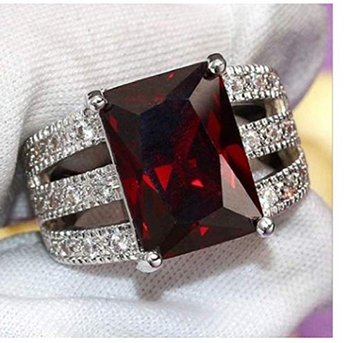 Pikul giftshop Lovely 810mm Red Garnet 925 Solid Silver Wedding Gemstone Ring Size 5-11 (11)