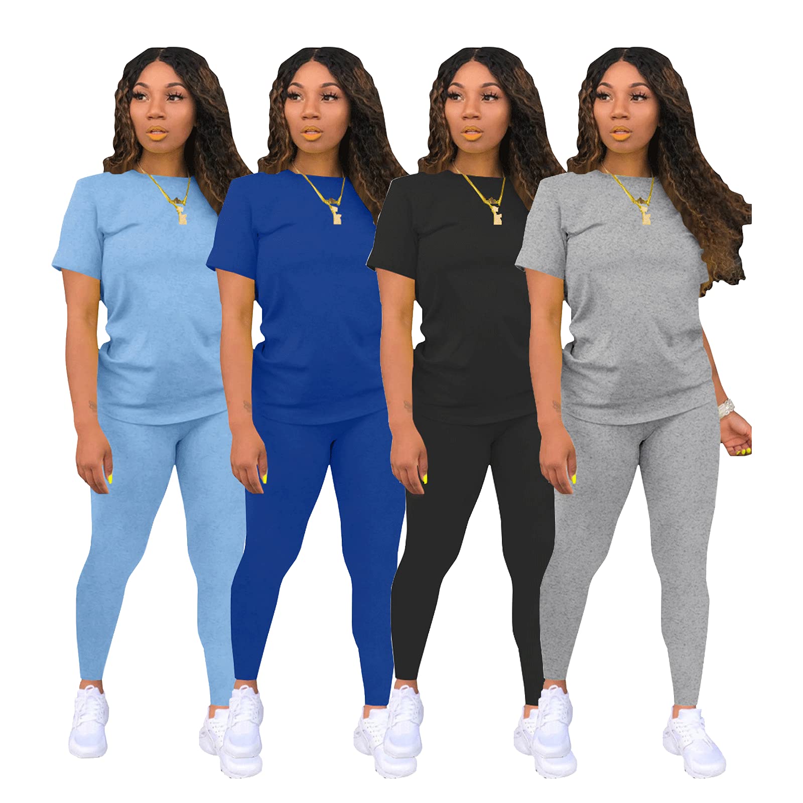 AOMONI Women Two Piece Outfits Tracksuit Summer Plus Size Top Pant Set Casual Short Sleeve T-shirt Black 3X-Large