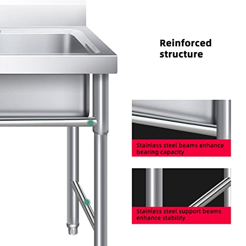 Handmade Sink 304 Stainless Steel Kitchen Sink Hand Made 1 Compartment Capacity Huge Tub Sink for Farmhouse Cafe Shop