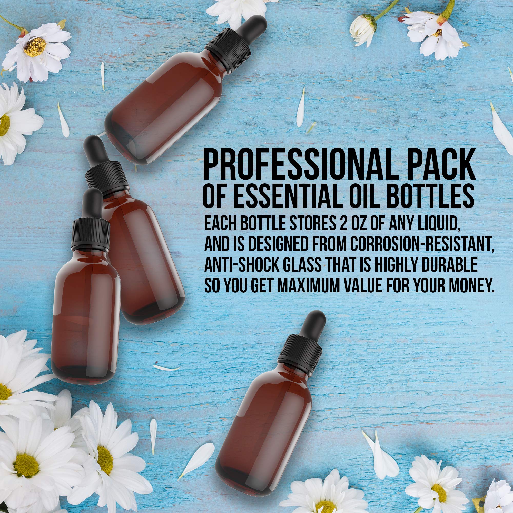 Nylea 12 Pack Essential Oil Dropper Bottles - Round Boston Empty Refillable Amber Bottle with Glass Dropper for Liquid Aromatherapy Fragrance Lot - (2 oz) 60ml