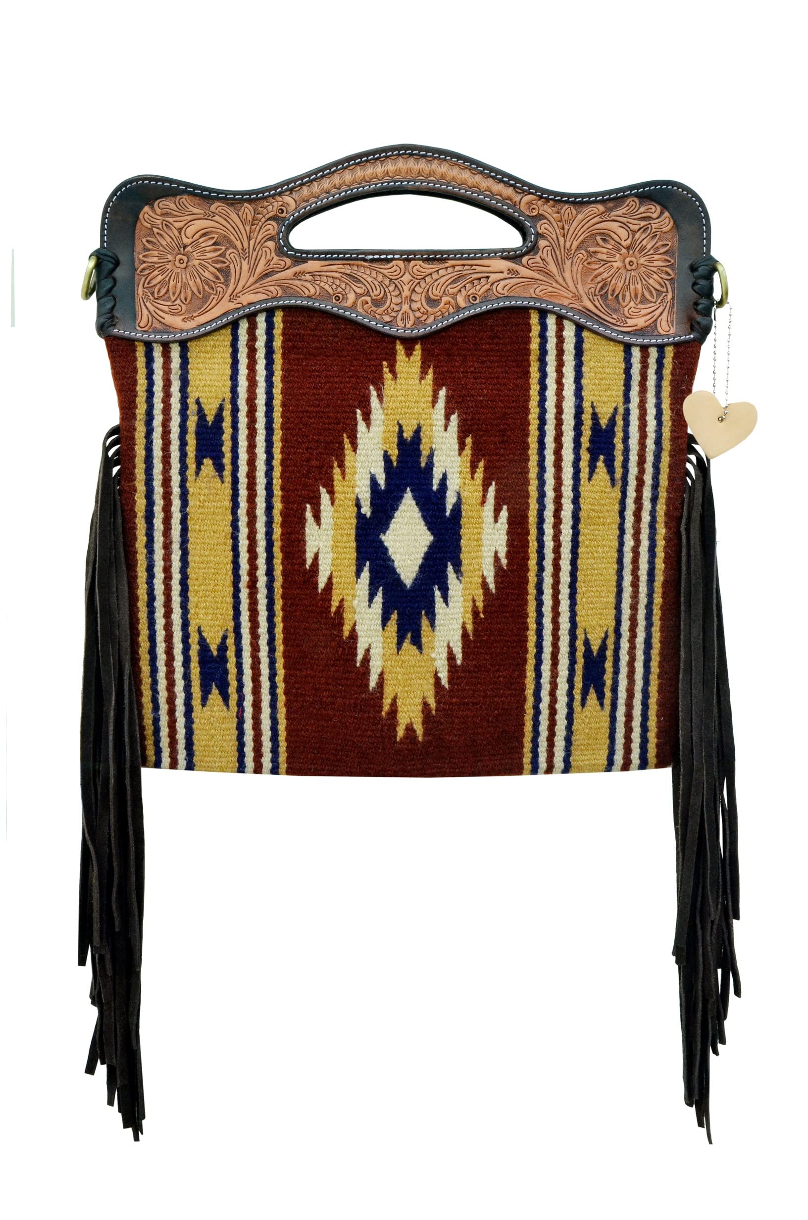 Affilare Saddle Blanket and Leather Crossbody Shoulder Bag with Fringes and Leather Hand Tooled Strap and Leather Hand tooled Panels 20AB008