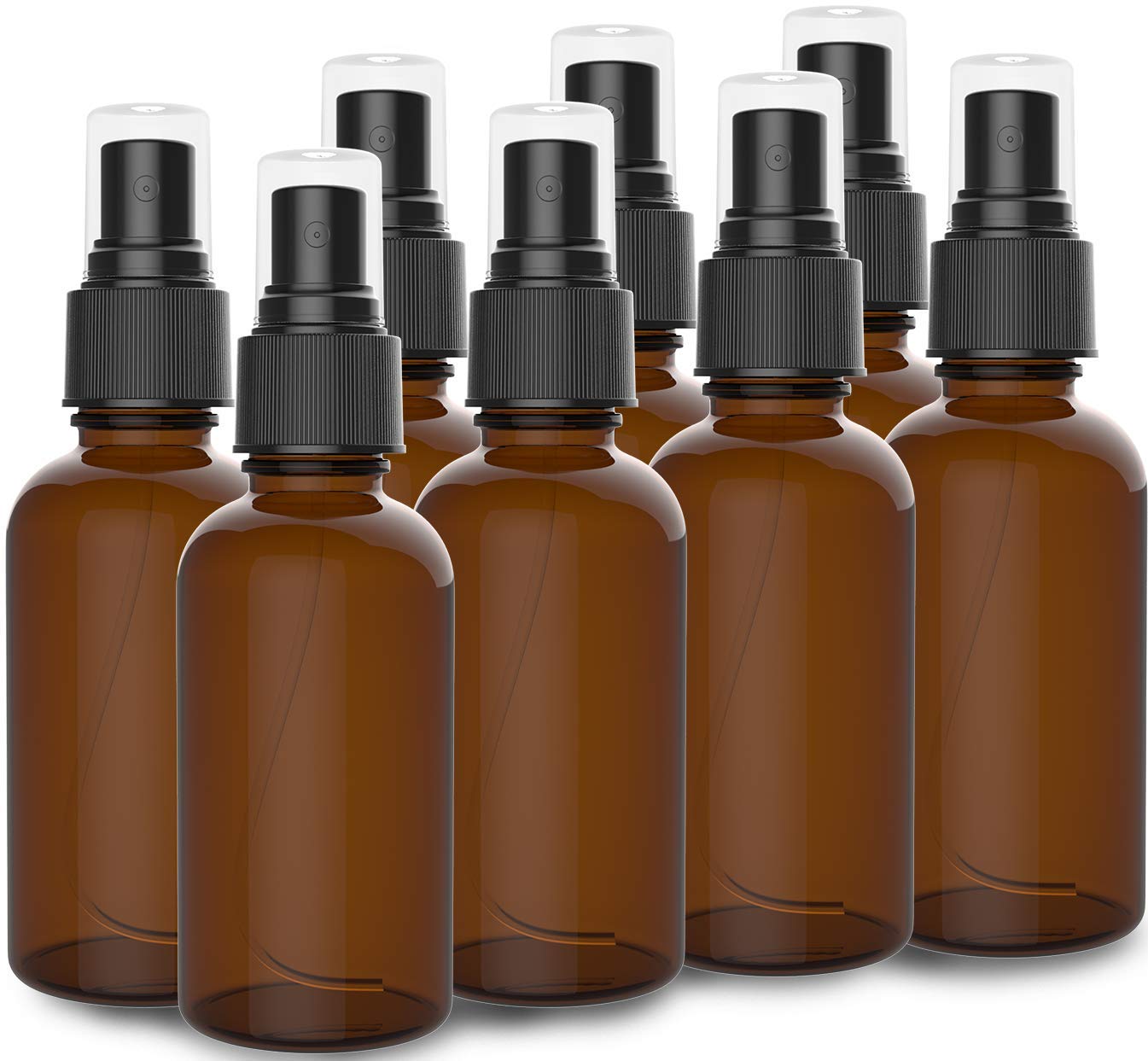 Nylea 8 Pack Amber Spray Bottles 2oz - [THE PERFECT SPRAY] - Empty Glass Bottles For Cleaning Solutions - Best Refillable MIST SPRAY Pack Perfume Atomizer [2oz]