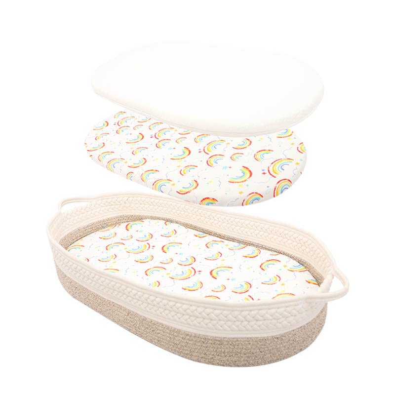 Baby Diaper Changing Cotton Rope Basket with Extra Thick Quilted Zippered Comfortable Foam Pad and Washable Fitted Cover