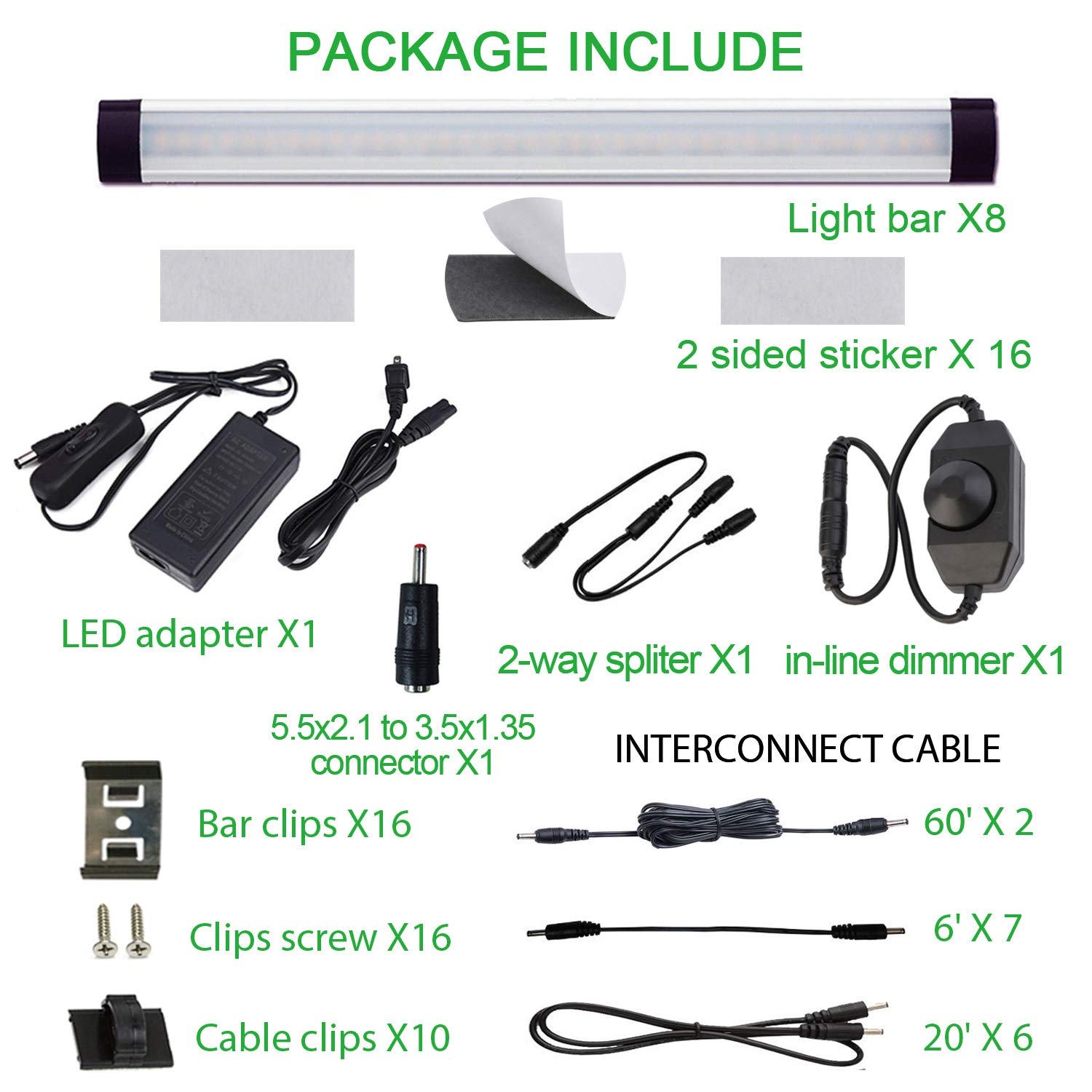 AIBOO LED Under Cabinet Lighting Kit, Plug in Strip Lights with Dimmer Switch for Kitchen Cabinet Counter, Closet, Bedroom Lighting(24w-8 Bars kit-2700K)