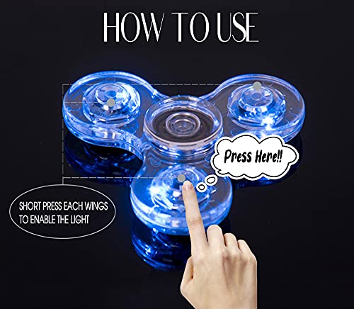 FIGROL 2 Pack Fidget Spinners|LED Light Up Crystal Fidget Spinners for Children|Glow in The Dark Goodie Bag Stuffers Classroom Prizes Return Gifts