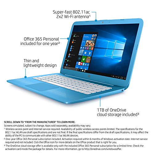 HP Model 2NV73UA#ABA 14" Stream 14-ax000 14-ax040nr LCD Notebook Intel Celeron N3060 Dual-core (2 Core) 4GB DDR3L SDRAM 64GB Flash Memory BrightView Aqua Blue