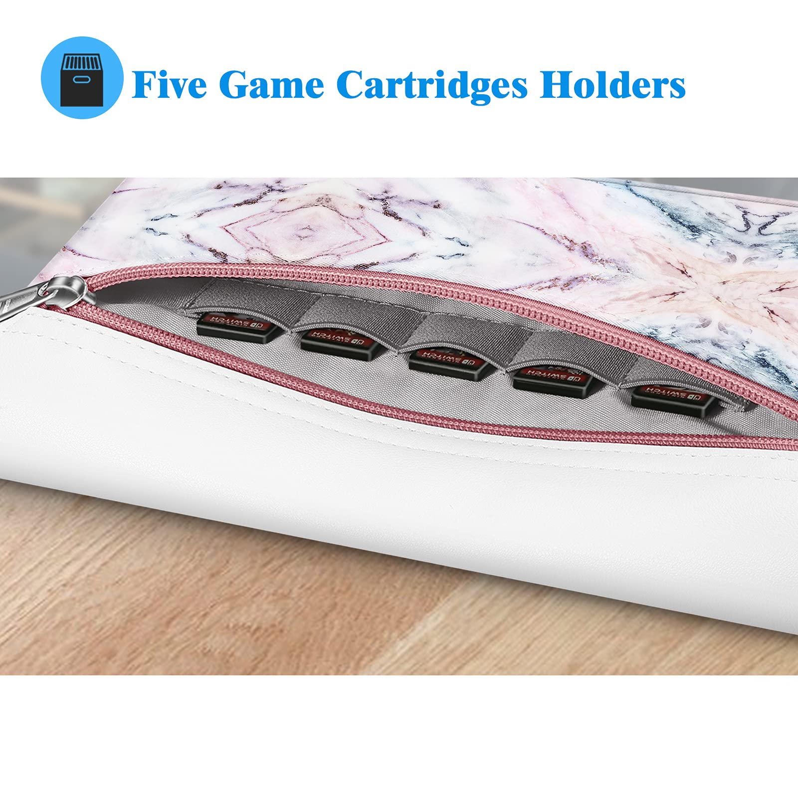 Fintie Carrying Case for Nintendo Switch OLED Model 7.0"/Switch 6.2" - Portable Travel Bag Protective Sleeve Pouch with Game Card Slots & Large Pocket for Switch and Accessories, Marble Pink