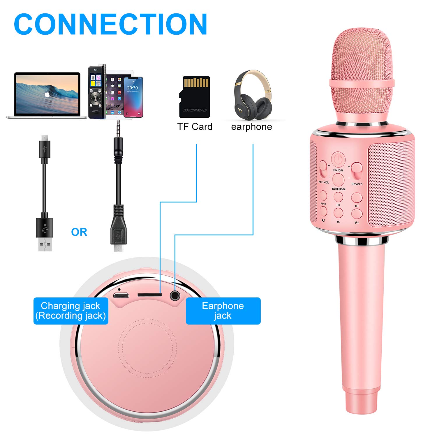 Aokeo K-1 Wireless Karaoke Bluetooth Microphone.3 in 1 Handheld Mic Karaoke Machine for Christmas Home Birthday Party for Kids and Adults.Compatible with Android & iOS Devices (Pink)